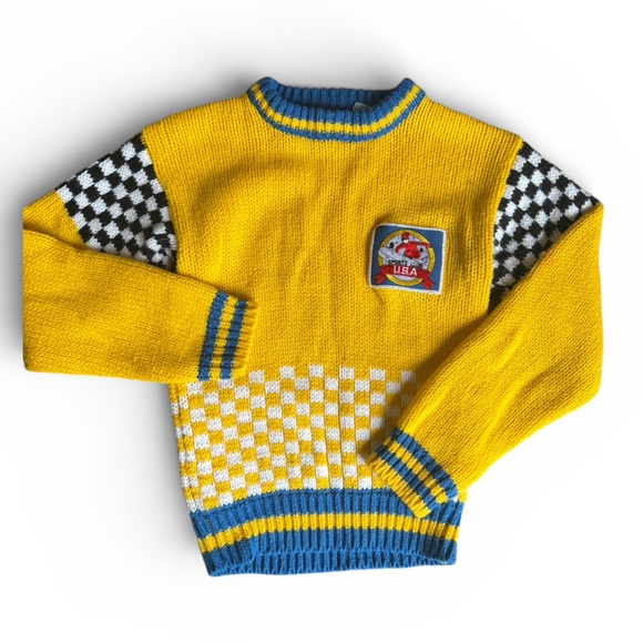 Vintage America | Shirts & Tops | Vintage Kids Knit Sweater Yellow Blue ...